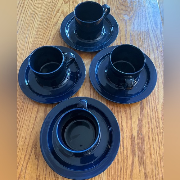 Dansk | Kitchen | Dansk Bistro 4 Navy Blue Cups And Saucers | Poshmark